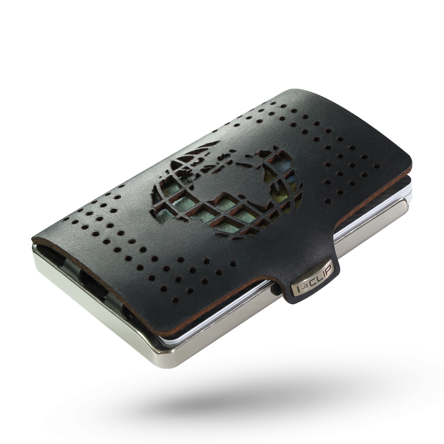 I-CLIP Steel Slim-Wallet Polished Globe Black